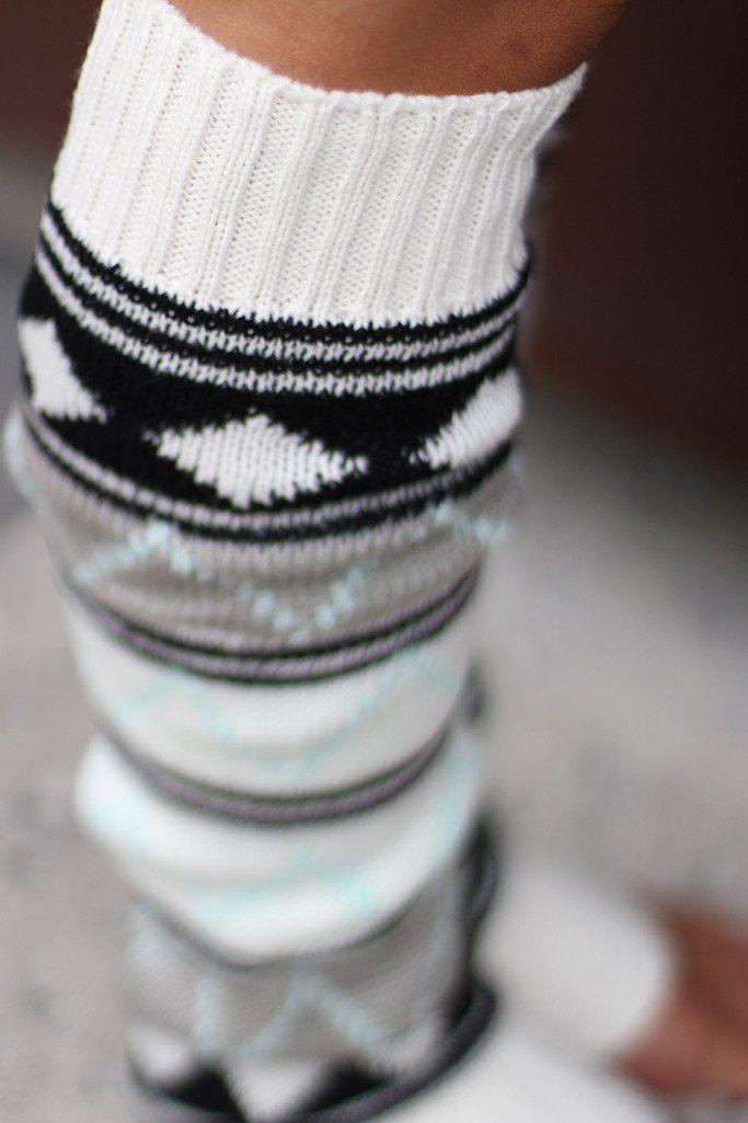 Ivory Aztec Leg Warmers | Knit leg warmers | Gray leg warmers – Saved ...