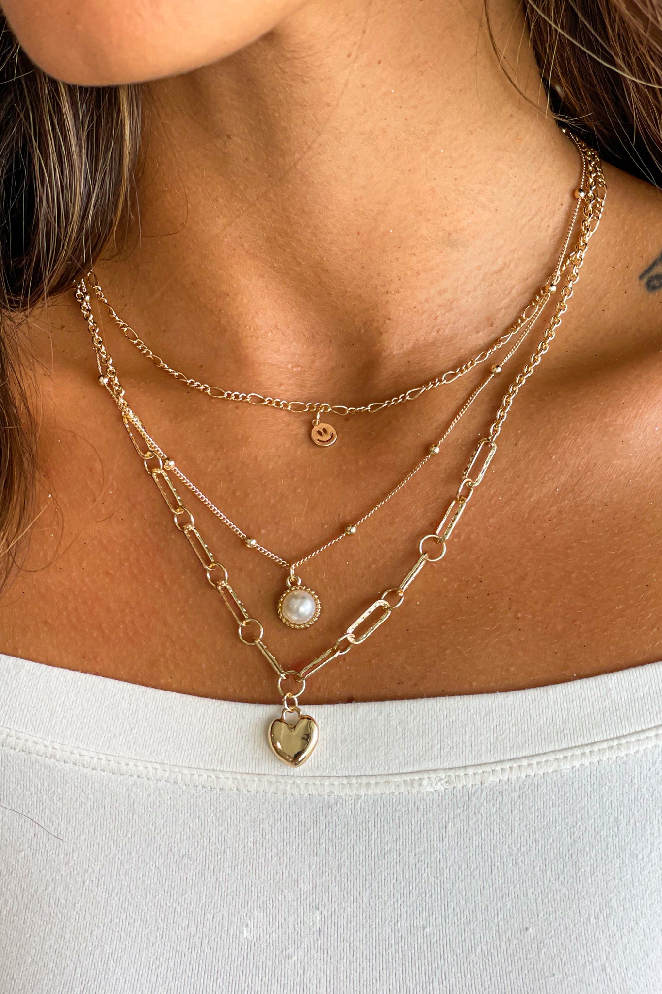 Gold Three Layered Necklace with Details | Online Boutiques – Saved by ...