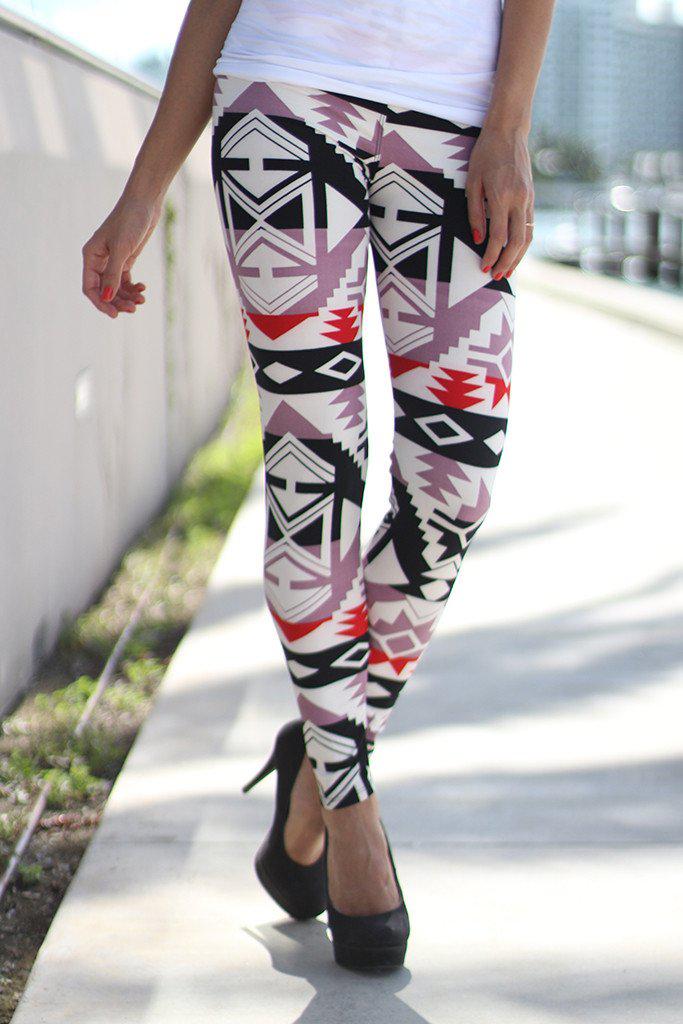 Lilac Multi Color Printed Leggings | Tribal Leggings – Saved by the Dress