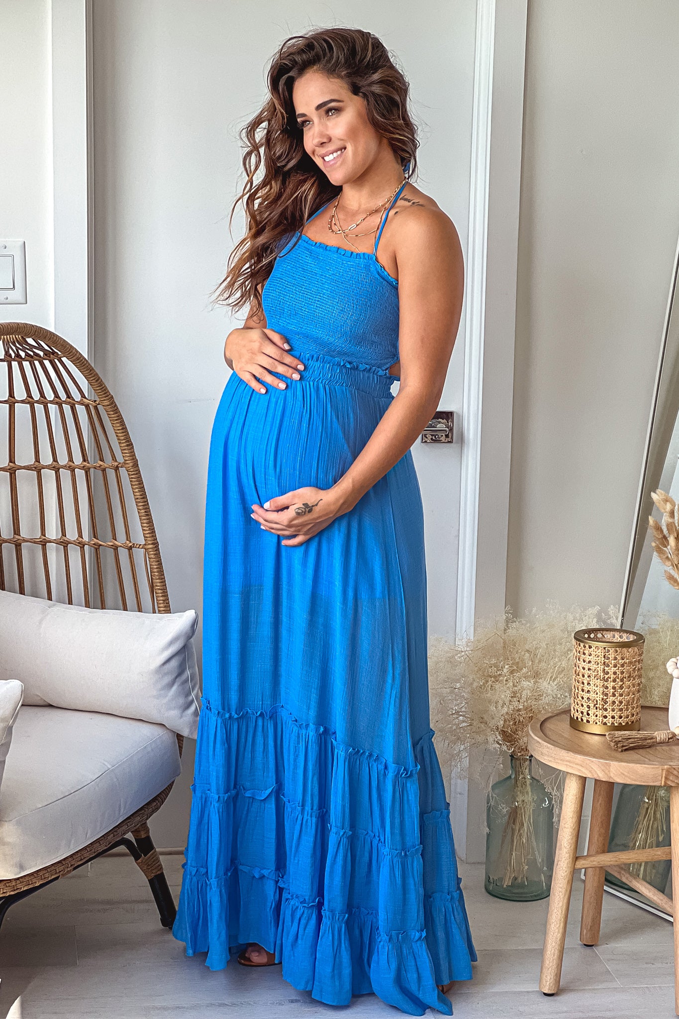 Blue Maternity Maxi Dress with Strappy Back | Saved By The Dress ...