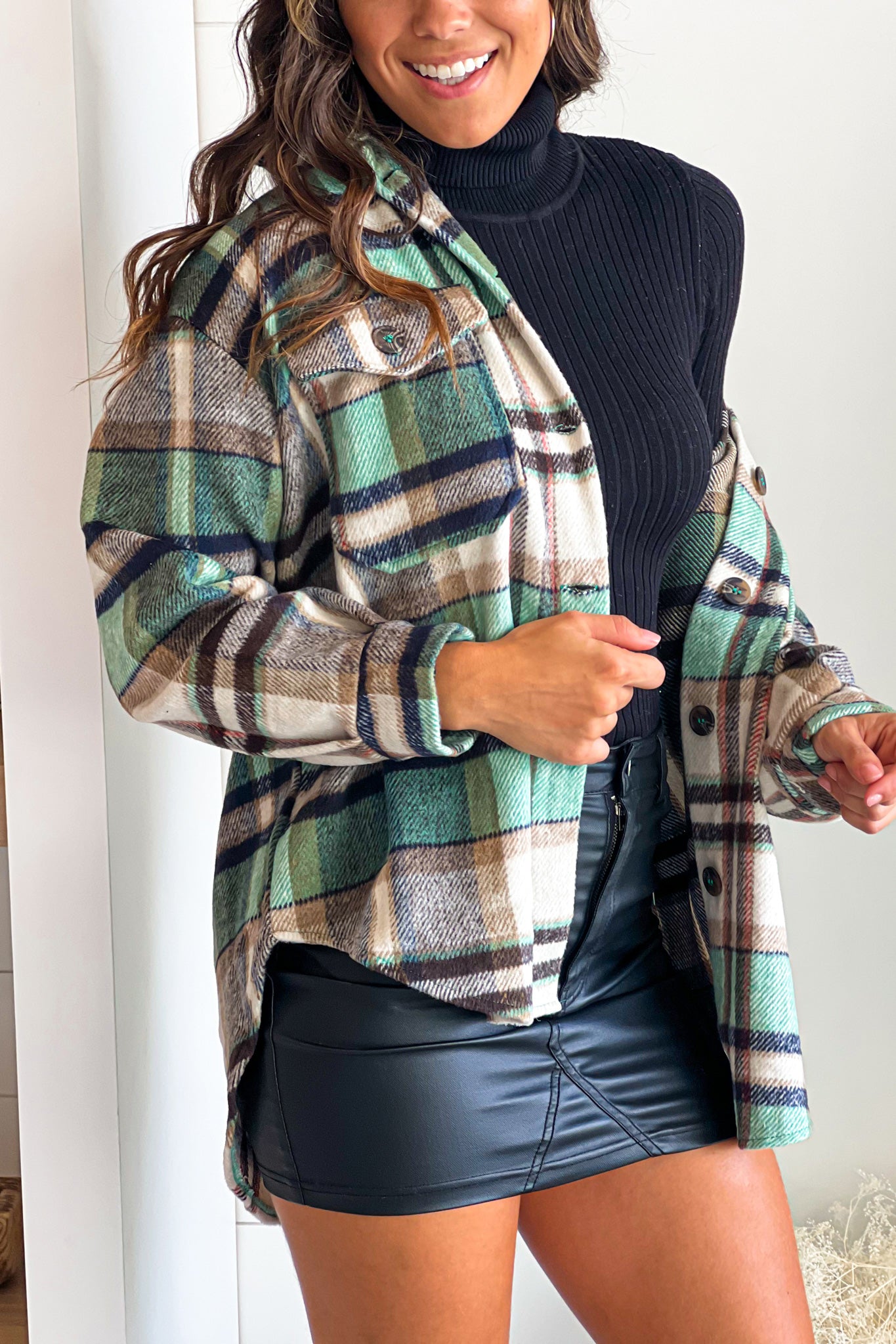 Mint Oversized Flannel Plaid Jacket | Hooded Jacket – Saved by the Dress