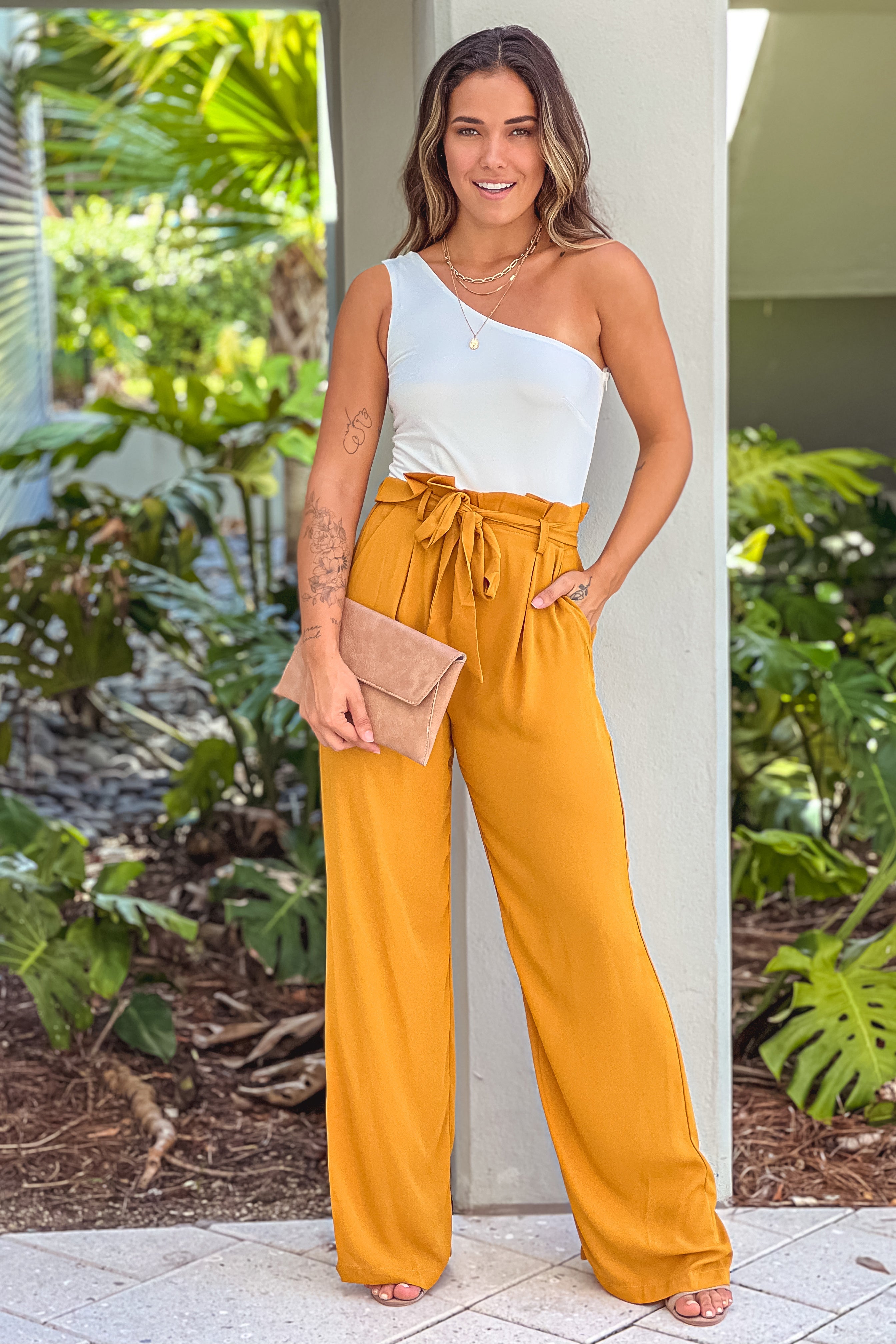 Mustard One Shoulder Jumpsuit | Jumpsuits – Saved by the Dress