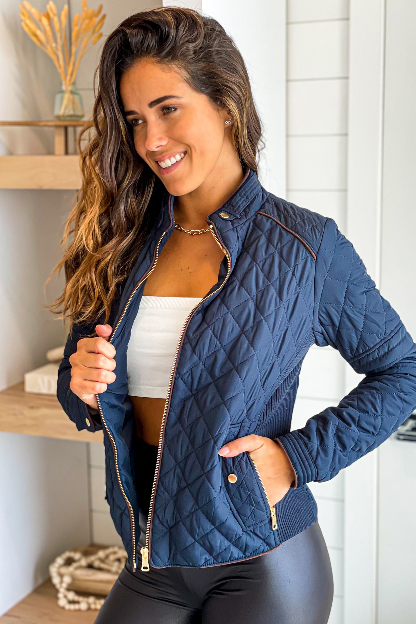 Navy Quilted Jacket | Cute Jackets – Saved by the Dress