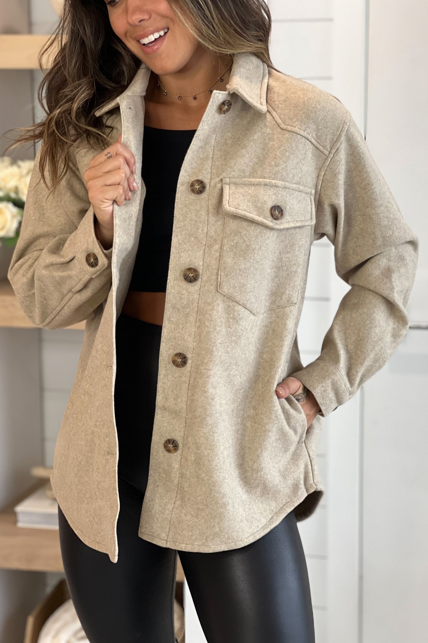 Oatmeal Fleece Oversized Shacket | Hooded Jacket – Saved by the Dress
