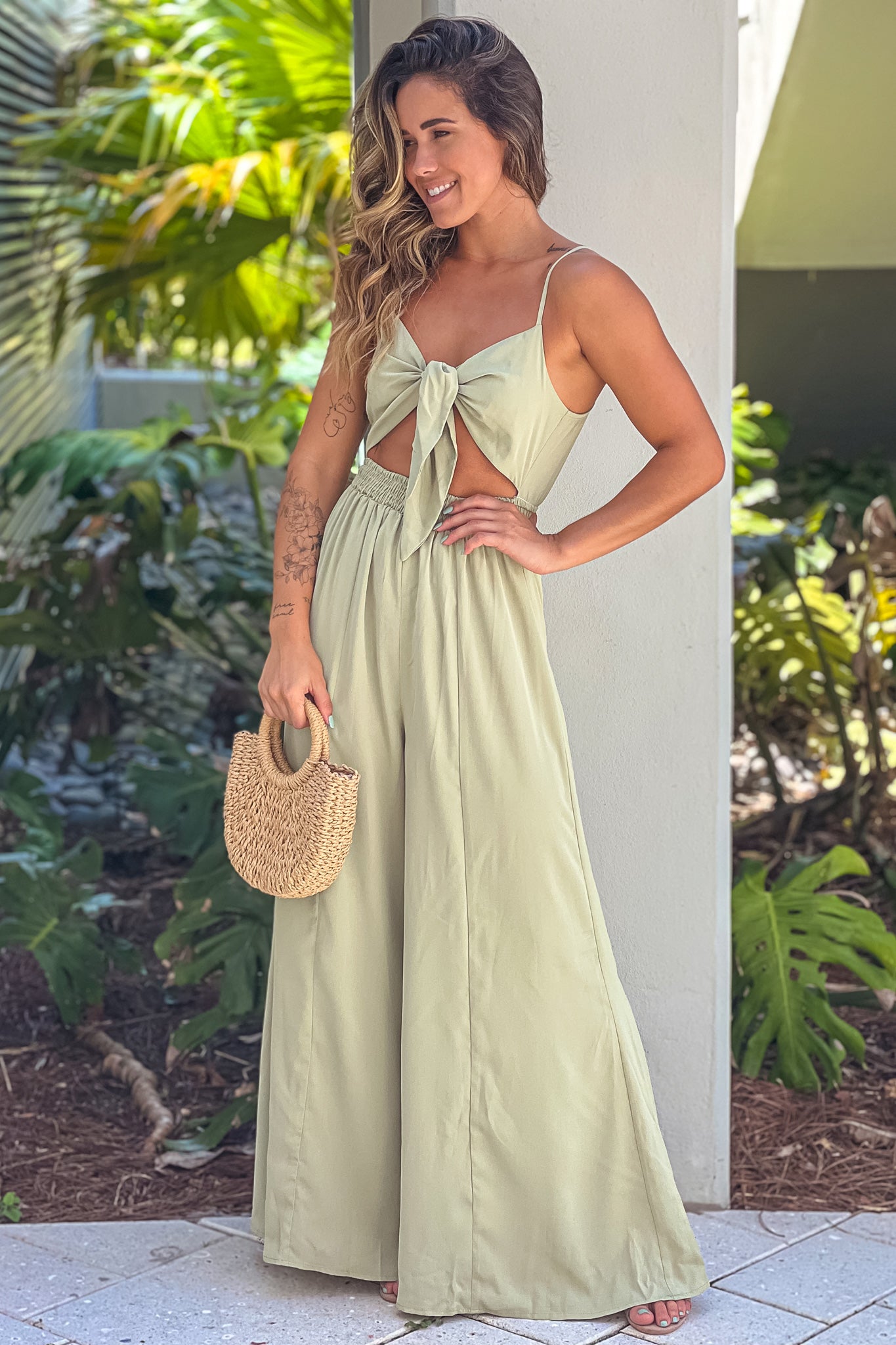 Olive Jumpsuit With Cut Outs | Jumpsuits – Saved by the Dress