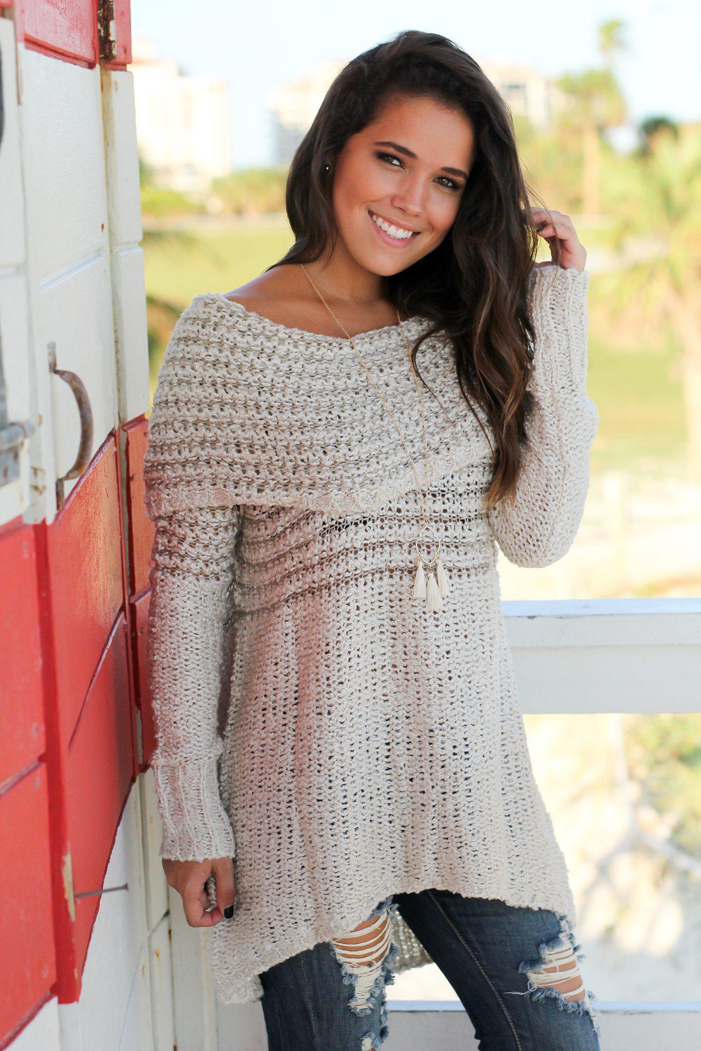 Cream Off Shoulder Knit Tunic | Knit Sweater – Saved by the Dress