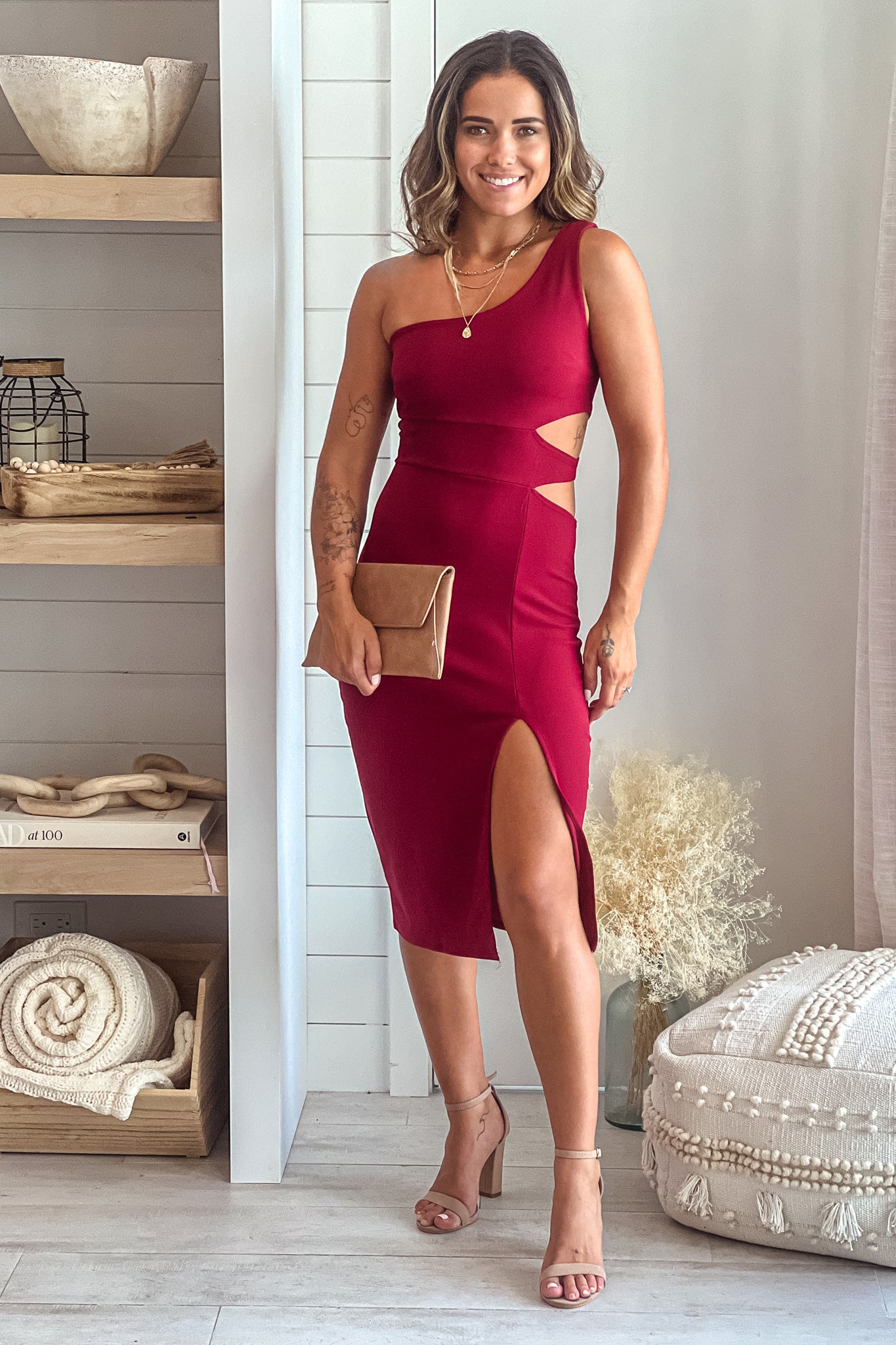 Rube One Shoulder Dress With Cut Out | Beige Short Dress | Lace Short ...