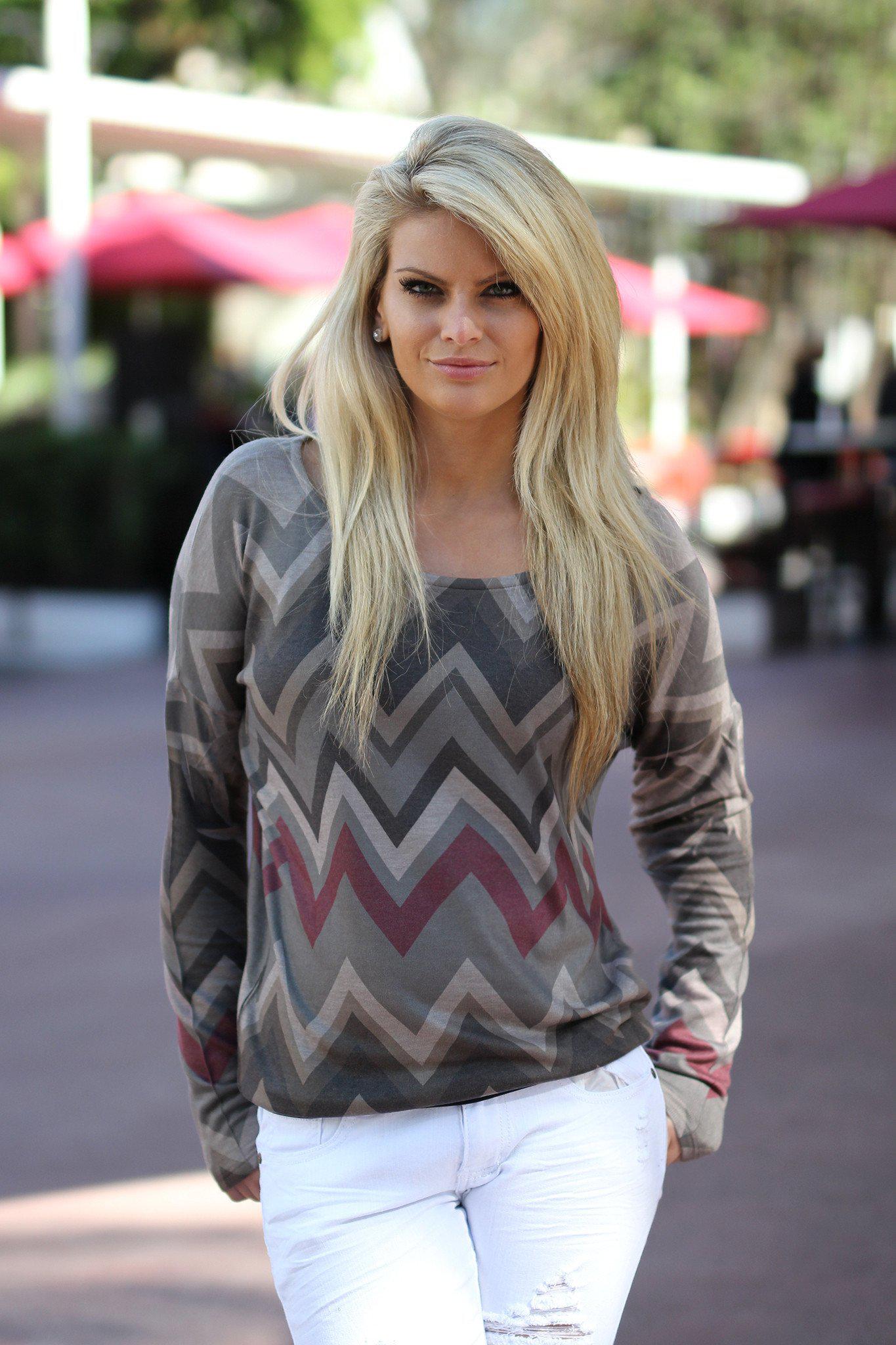 Taupe Chevron Top | Taupe Top | Printed Top | Cute Top – Saved by the Dress